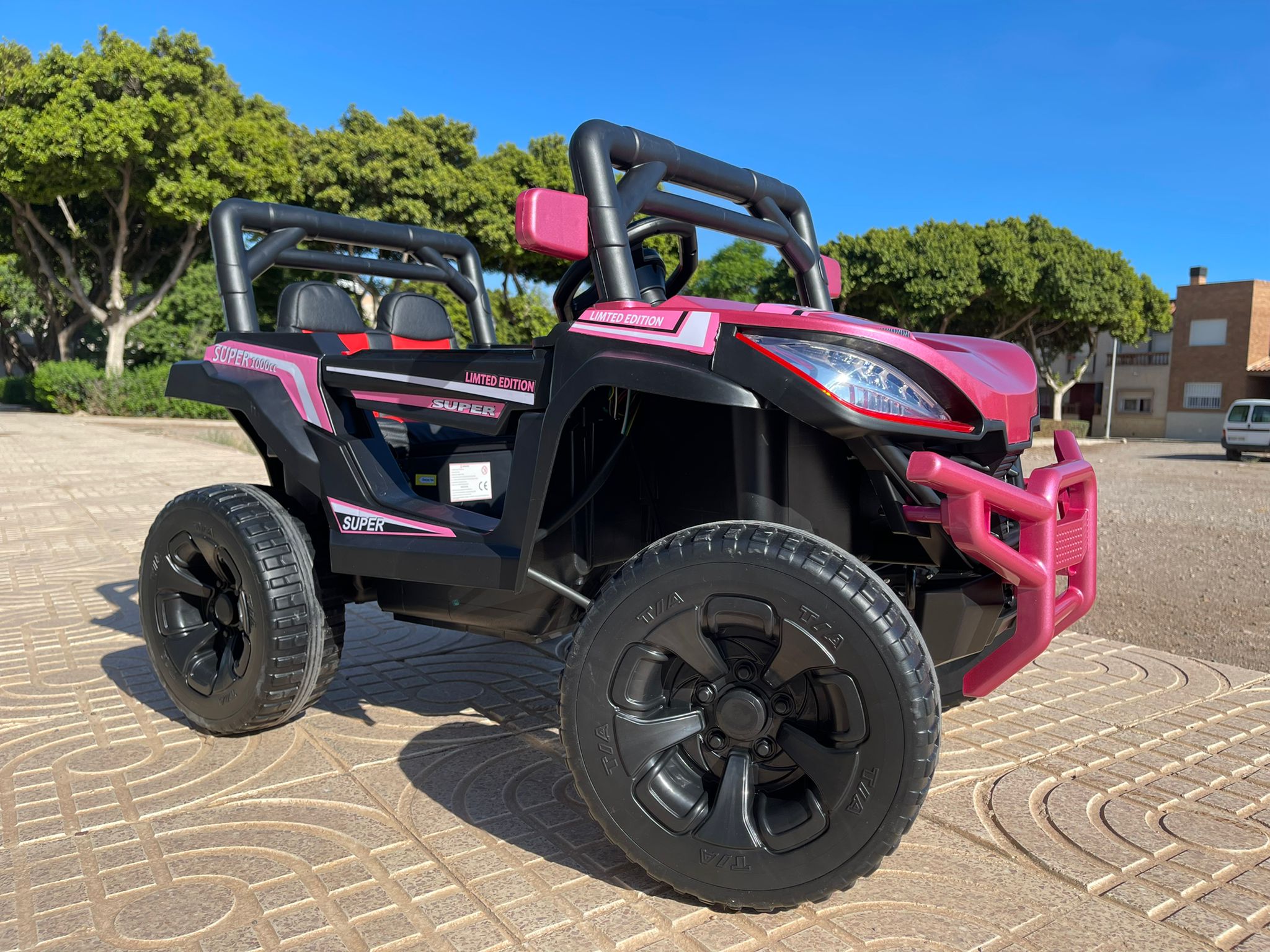 BUGGY LITTLE INDALBUGGY 12V, ROSA METÁLICO, MANDO RC, ASIENTO CUERO ...