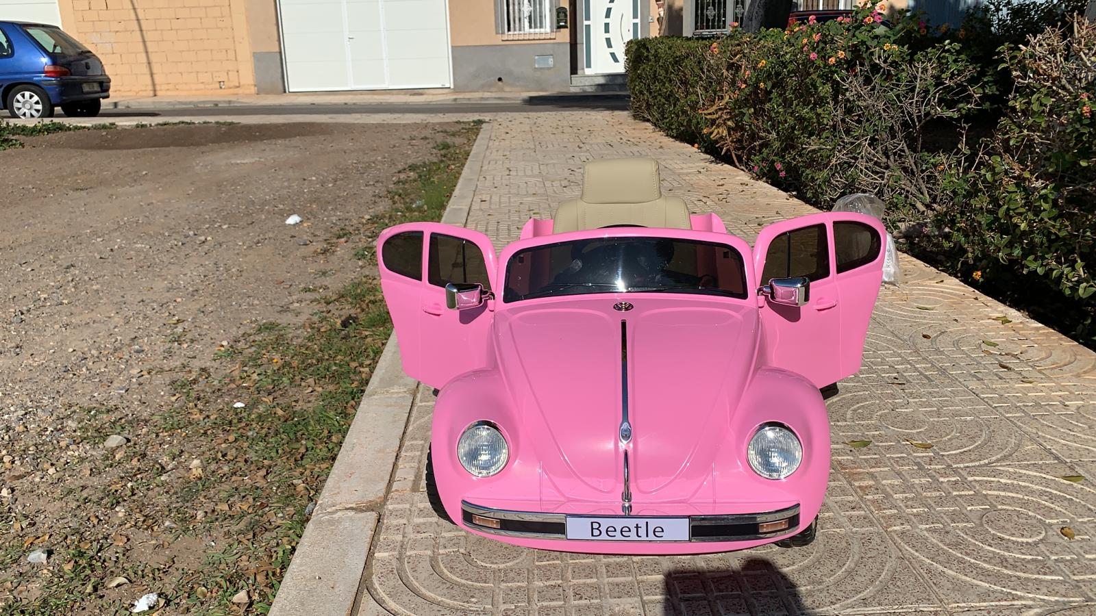 VW Escarabajo Beetle retro, rosa, 12V, asiento con funda, control ...