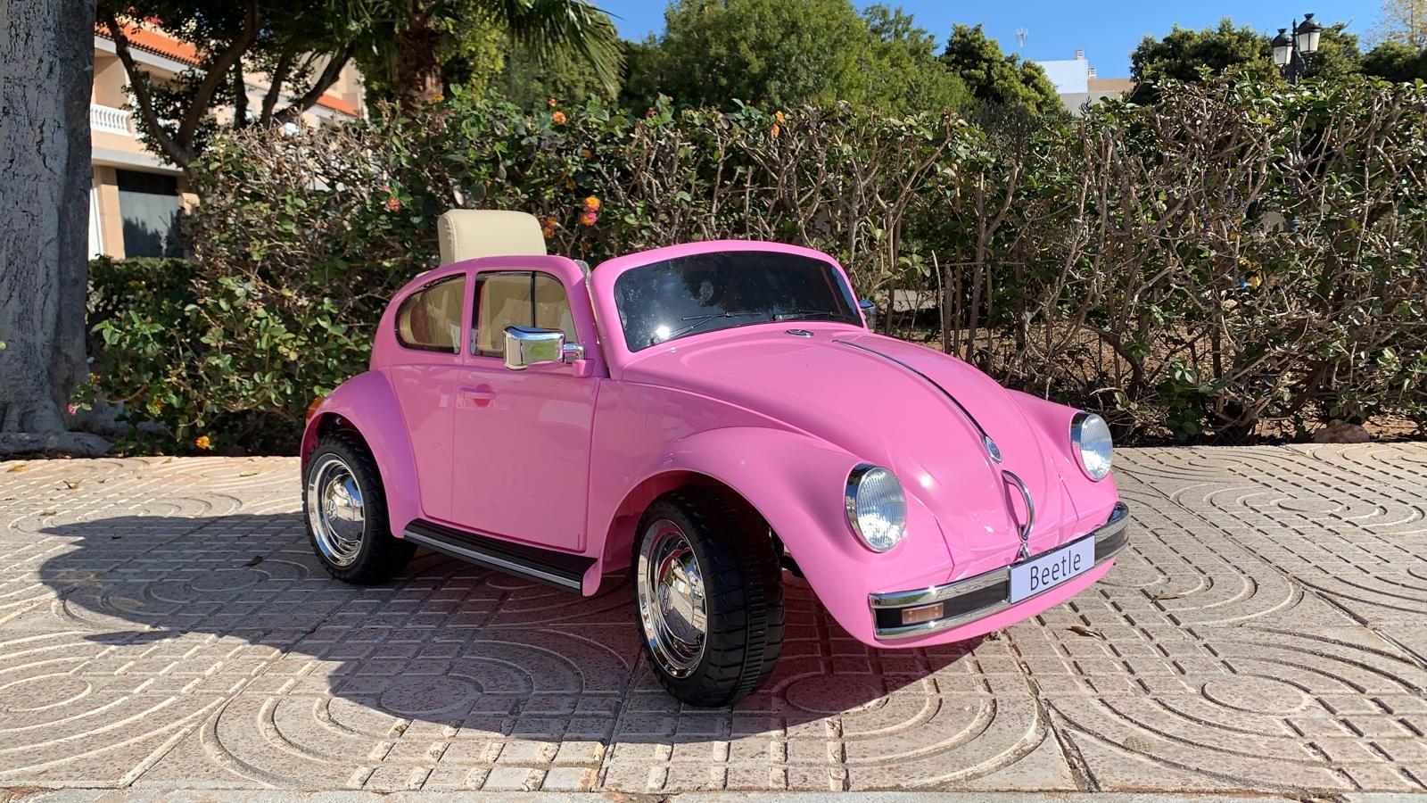 VW Escarabajo Beetle retro, rosa, 12V, asiento con funda, control ...