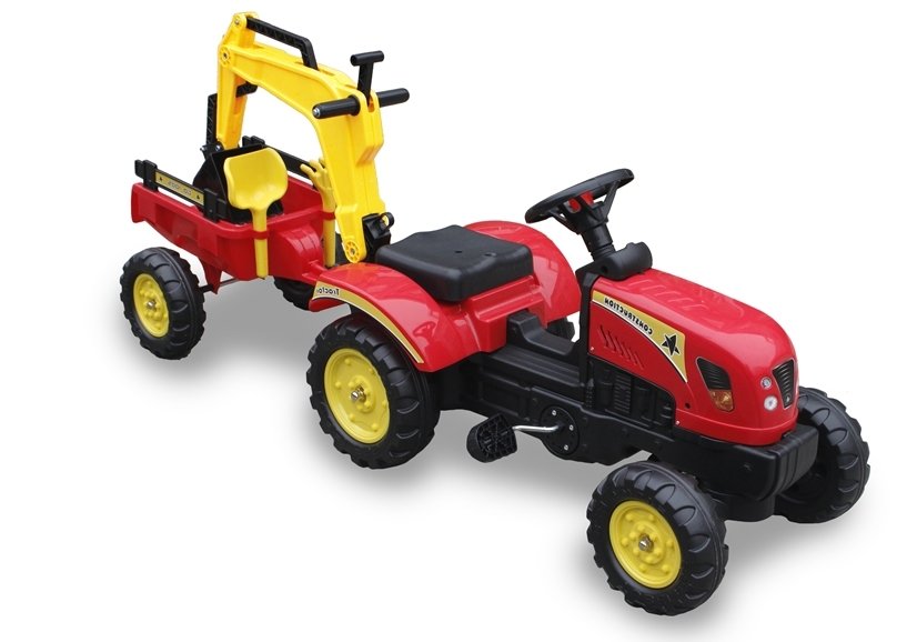 Tractor de Pedales Branson con Excavadora y Remolque, Color Rojo ...